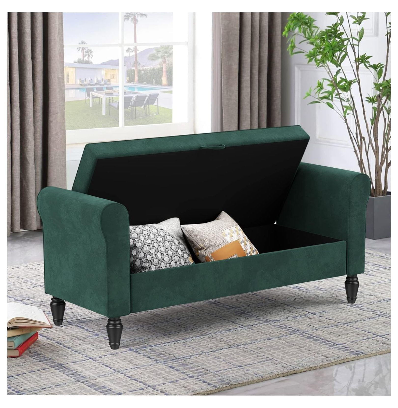Upholstered Velvet Storage Bench for Bedroom End of Bench with Storage ...