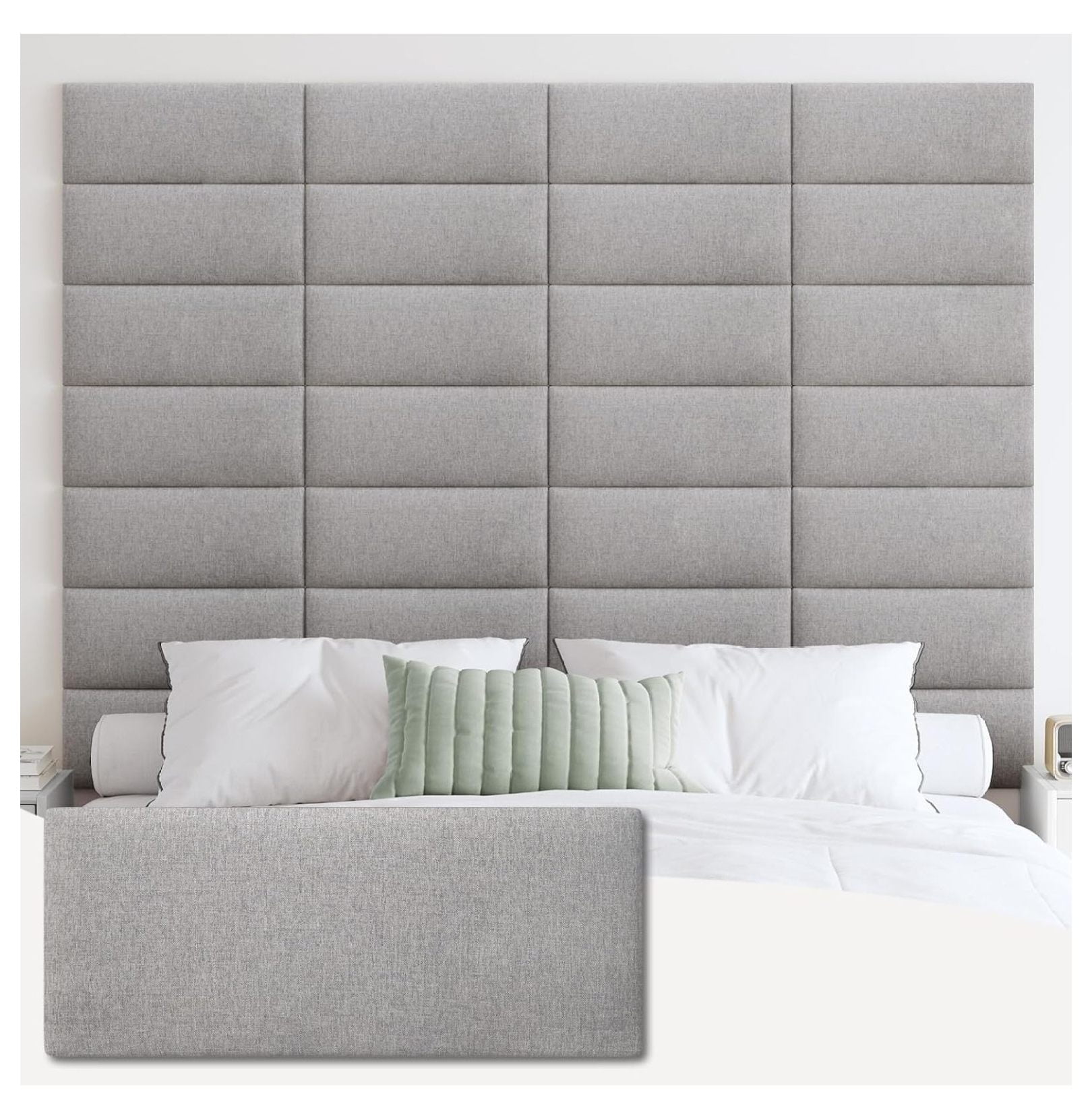 Upholstered Wall Mounted Headboard, 3D Soundproof Wall Panels Peel and ...