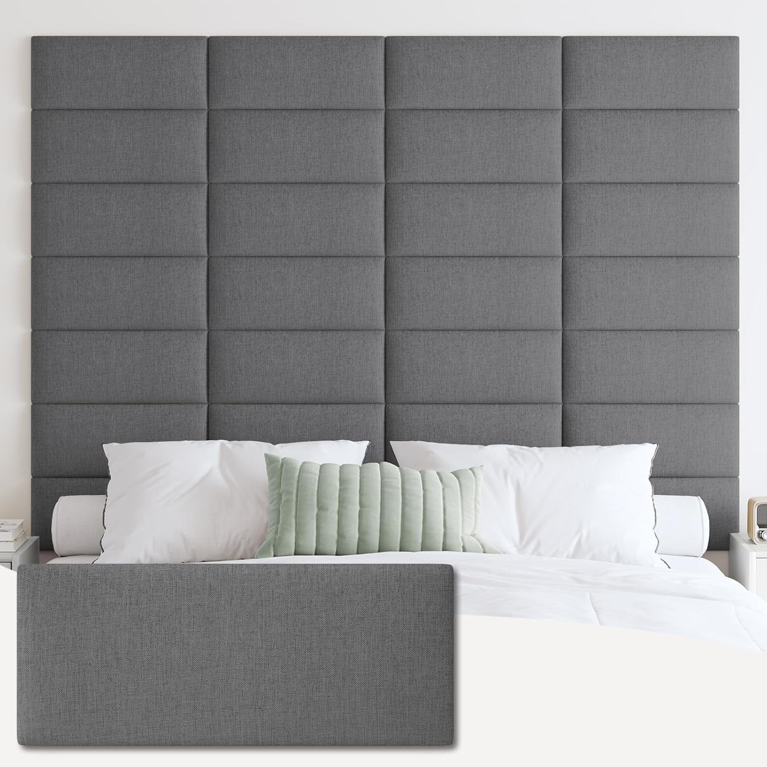Upholstered Wall Mounted Headboard, 3D Soundproof Wall Panels Peel and ...