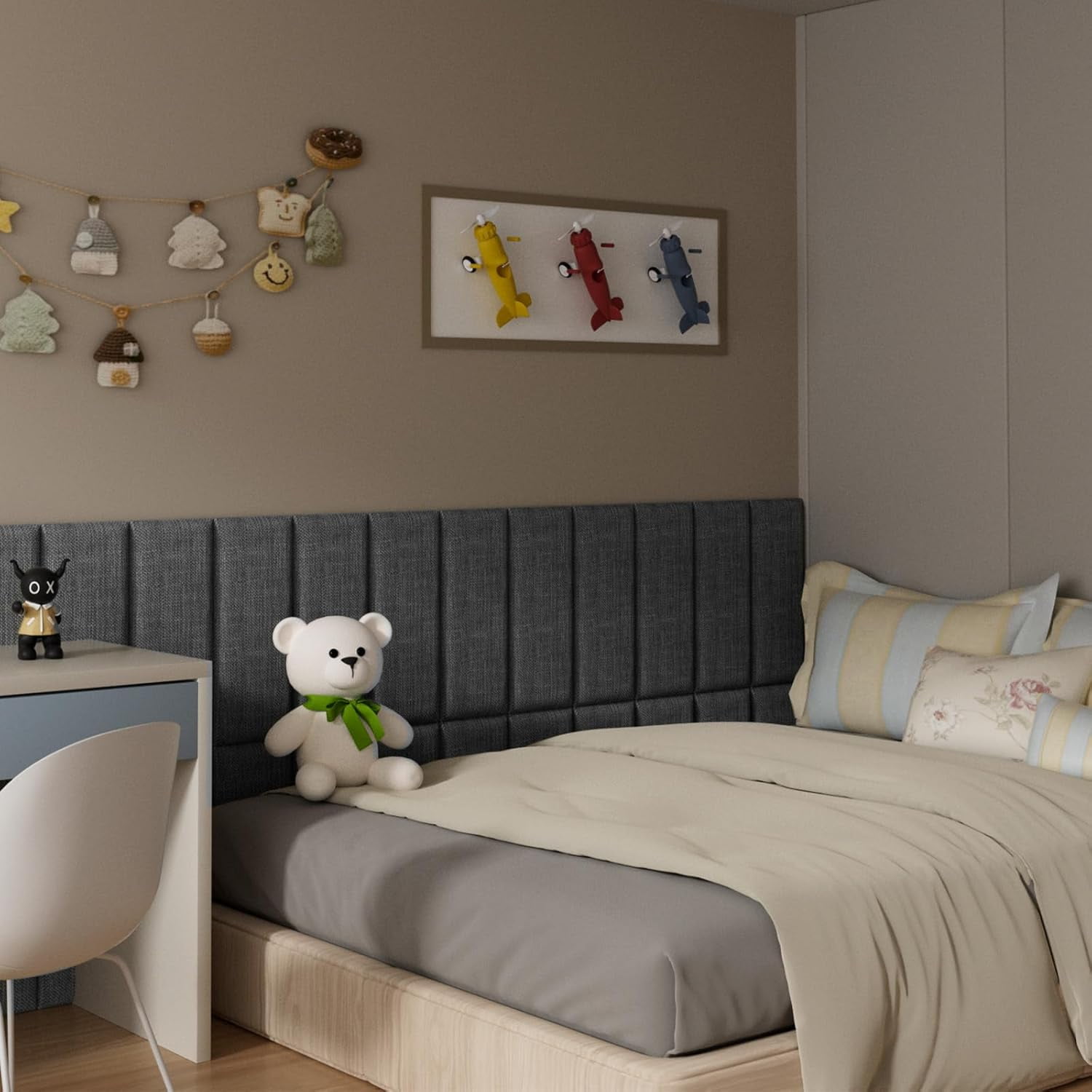 Upholstered Wall Mounted Headboard, Acoustic Panel, Peel and Stick Wall ...