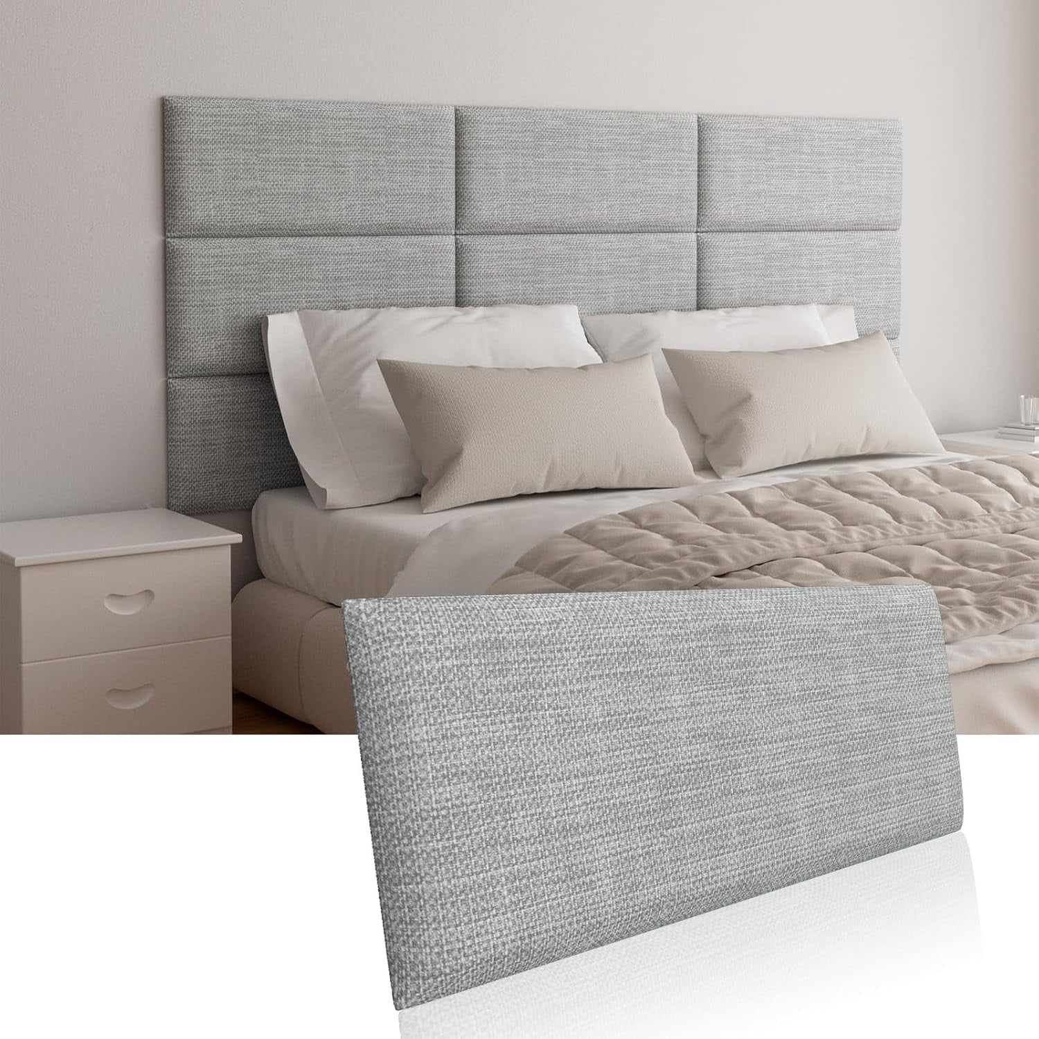 Upholstered Wall Mounted Headboard for Twin in Light Grey, Peel and ...