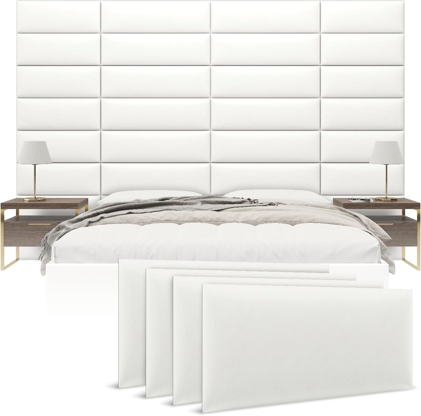 Upholstered Wall Panels - King/Cal King Size Wall Mounted Headboards - Vintage Leather White ...