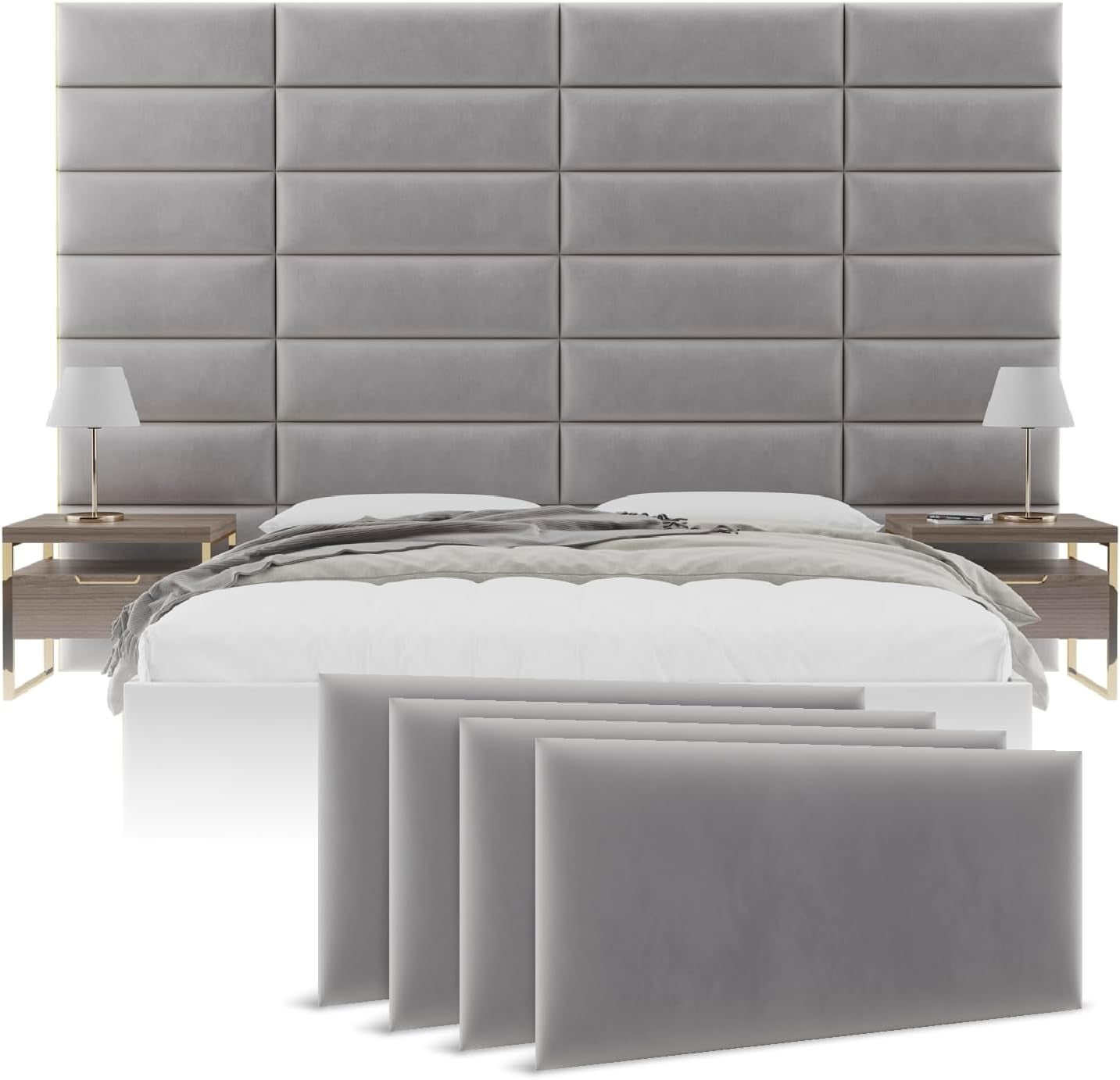 Upholstered Wall Panels - Queen/Full Size Wall Mounted Velvet ...