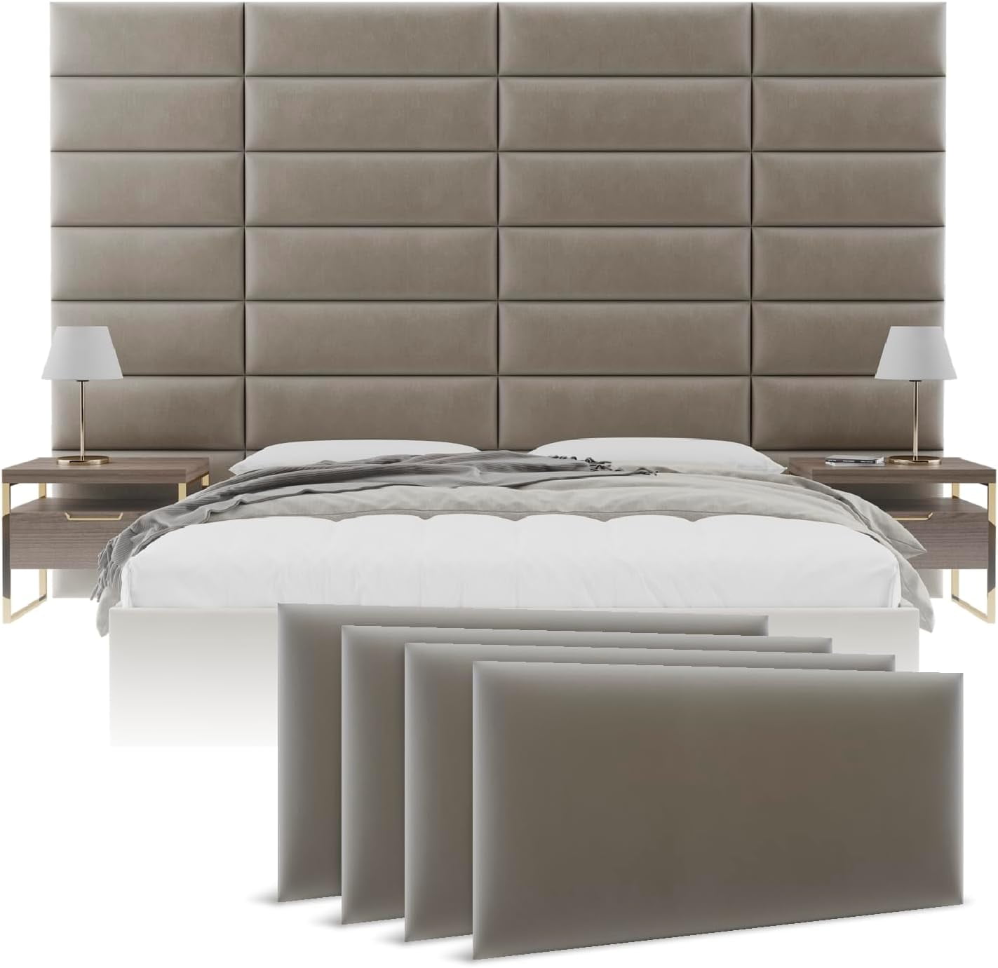 Upholstered Wall Panels - Queen/Full Size Wall Mounted Velvet ...