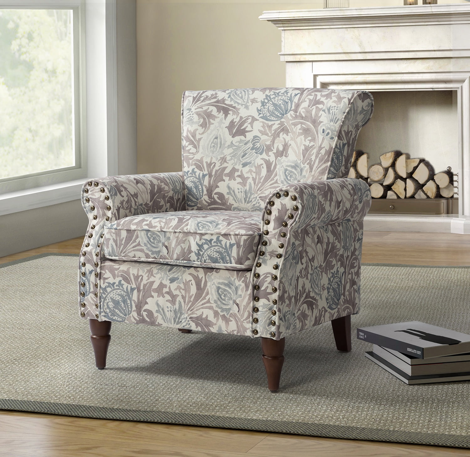 Upholstered Wingback Armchair Removable Cushion Floral Sofa Home Accent ...