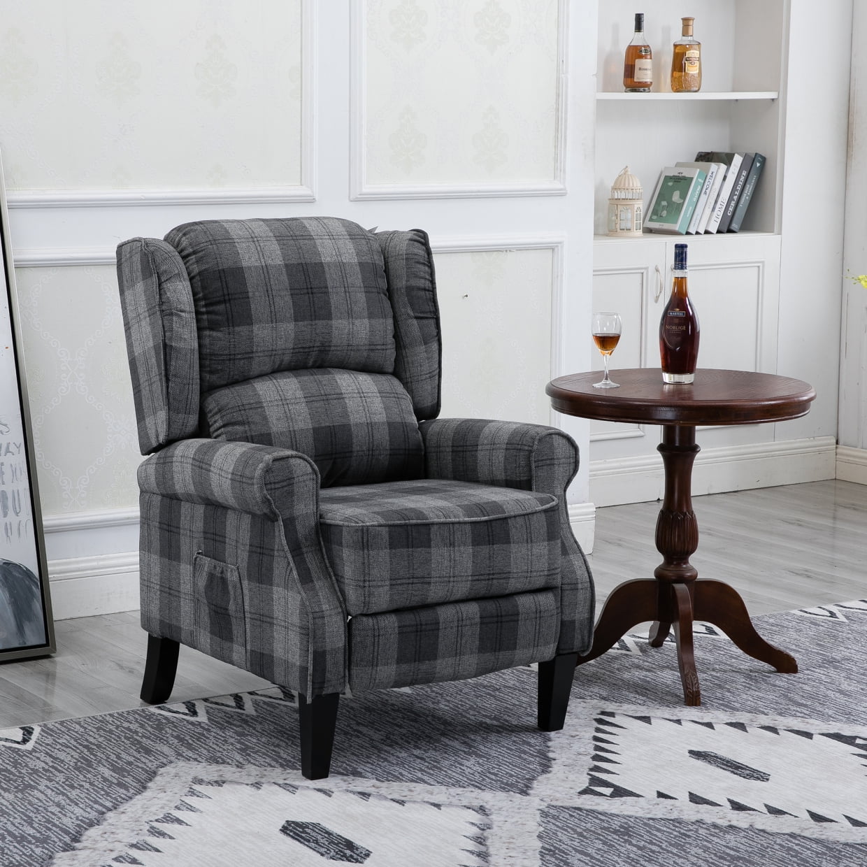 Upholstered Wingback Recliner Chair, Plaid Recliner Chair Armchair with ...