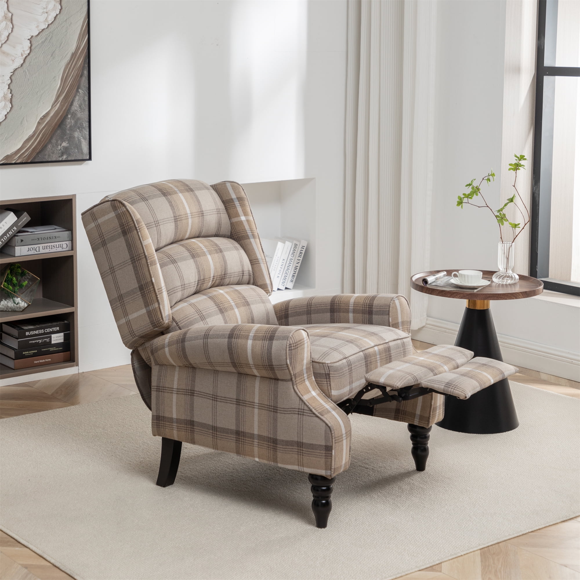 Upholstered Wingback Recliner Chair, Plaid Recliner Chair Armchair ...