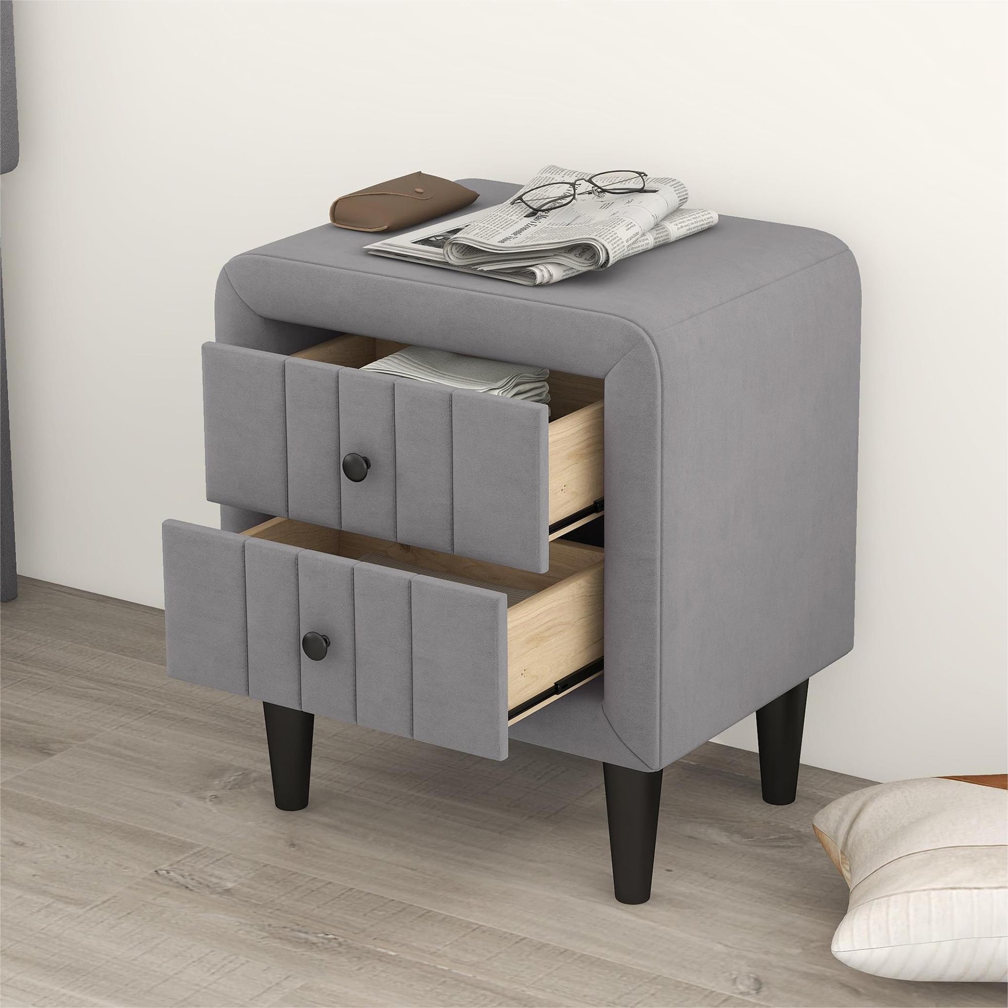 ARCTICSCORPION Upholstered Nightstand with 2 Drawers, Gray - Walmart.com