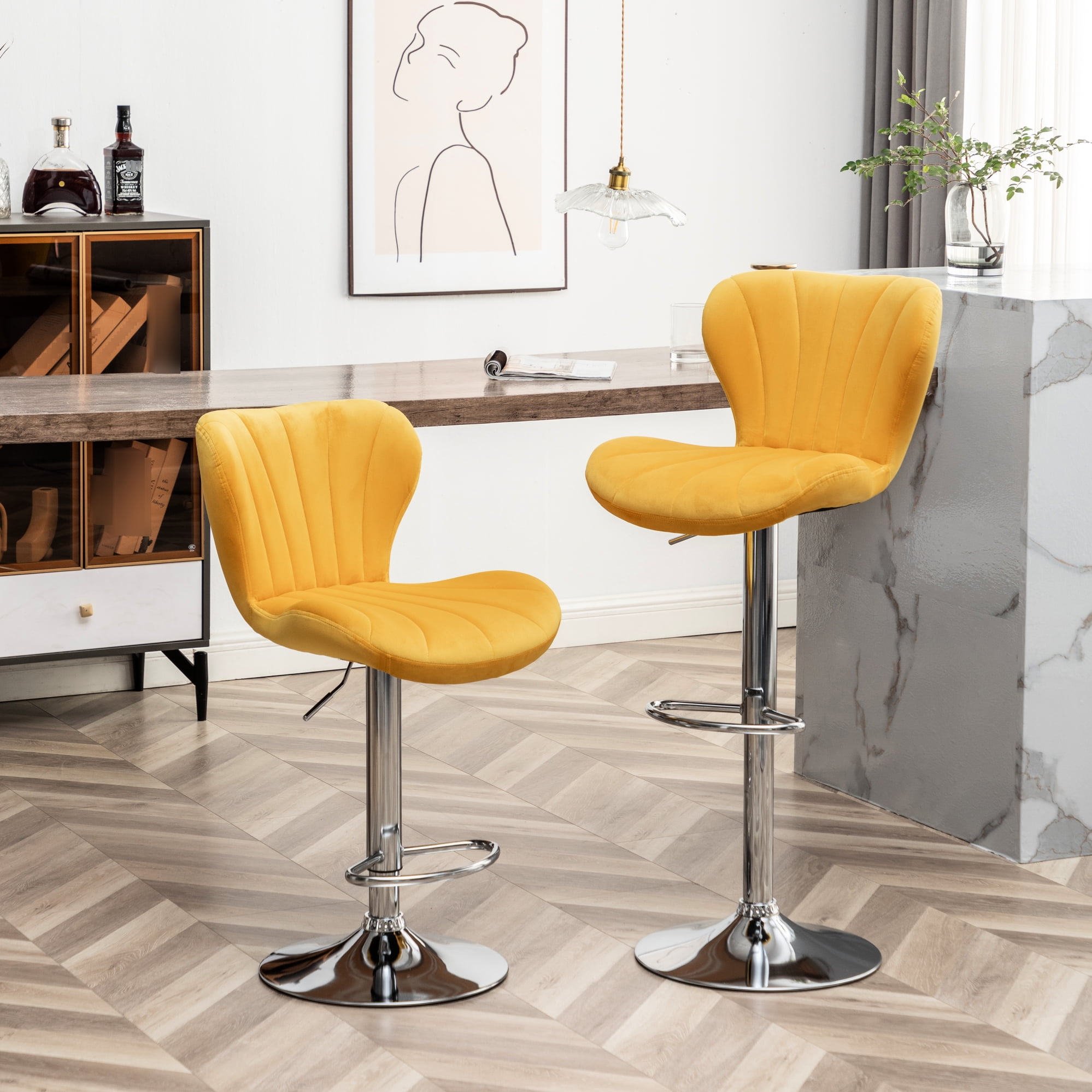 Upholstered Yellow (2) - 360° Swivel, Gas Lift Height Adjustment ...