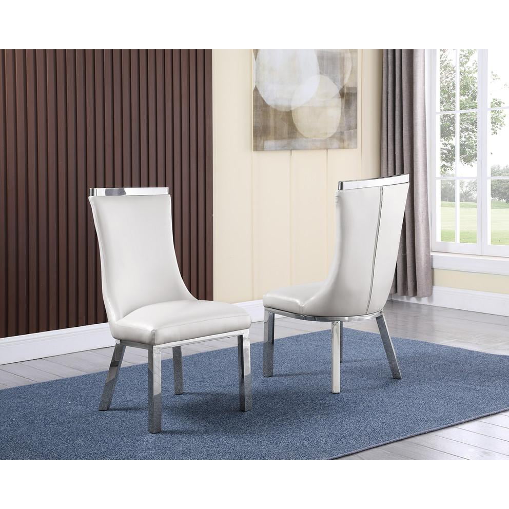 Upholstered dining chiars set of 2 in White faux leather with stainless ...