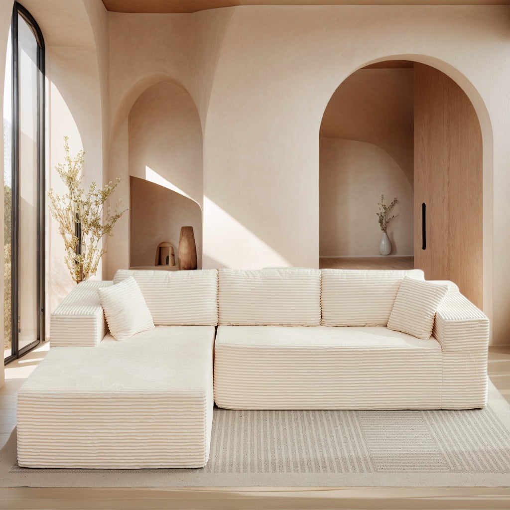 Aemeios Upholstery Corduroy Sofa Cloud Sectional Couch with L-Shape ...