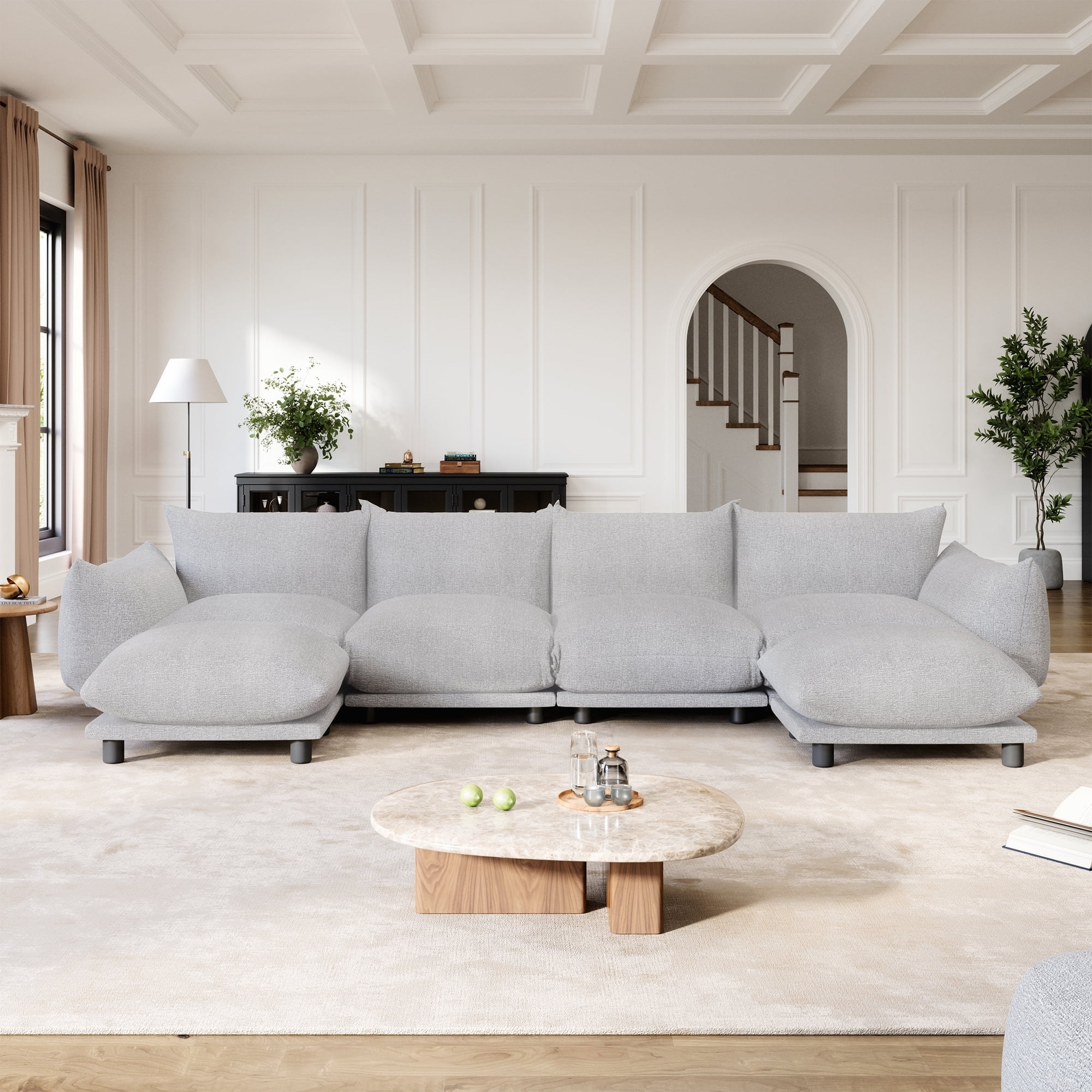 Indecor Home 125.8" Modular Couches and Sofas 4 Seater with 2 Ottomans ...