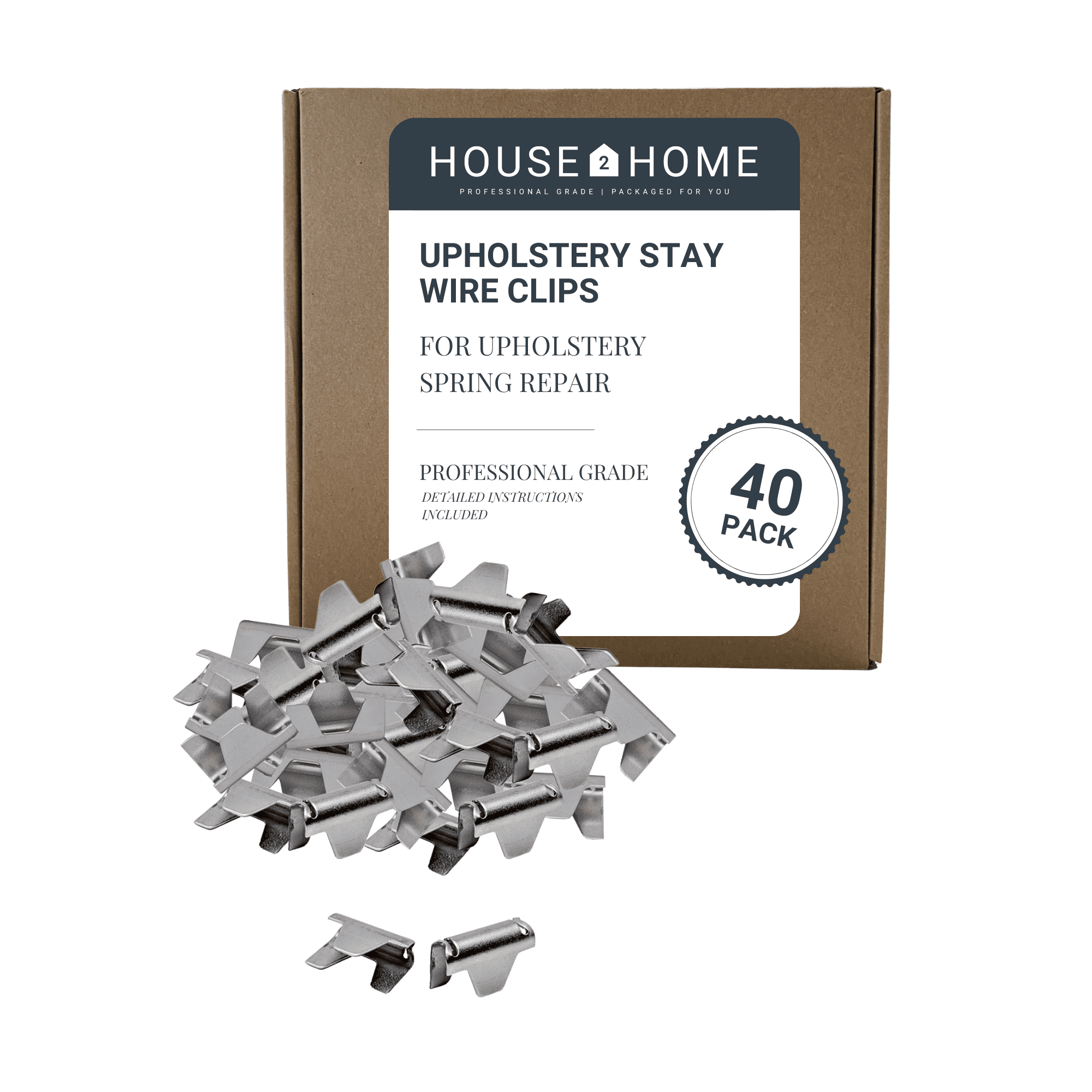 House2Home Upholstery Stay Wire Clips for Spring Stabilization, 40-Pack ...