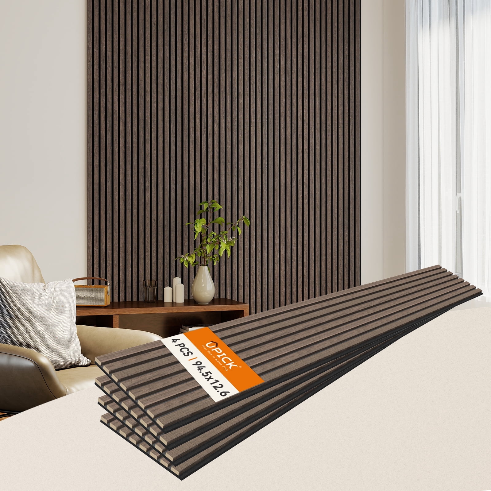 Upick MDF Acoustic Wall Panels, 4 Pack 94.5" x 12.6" 3D Slat Wood ...