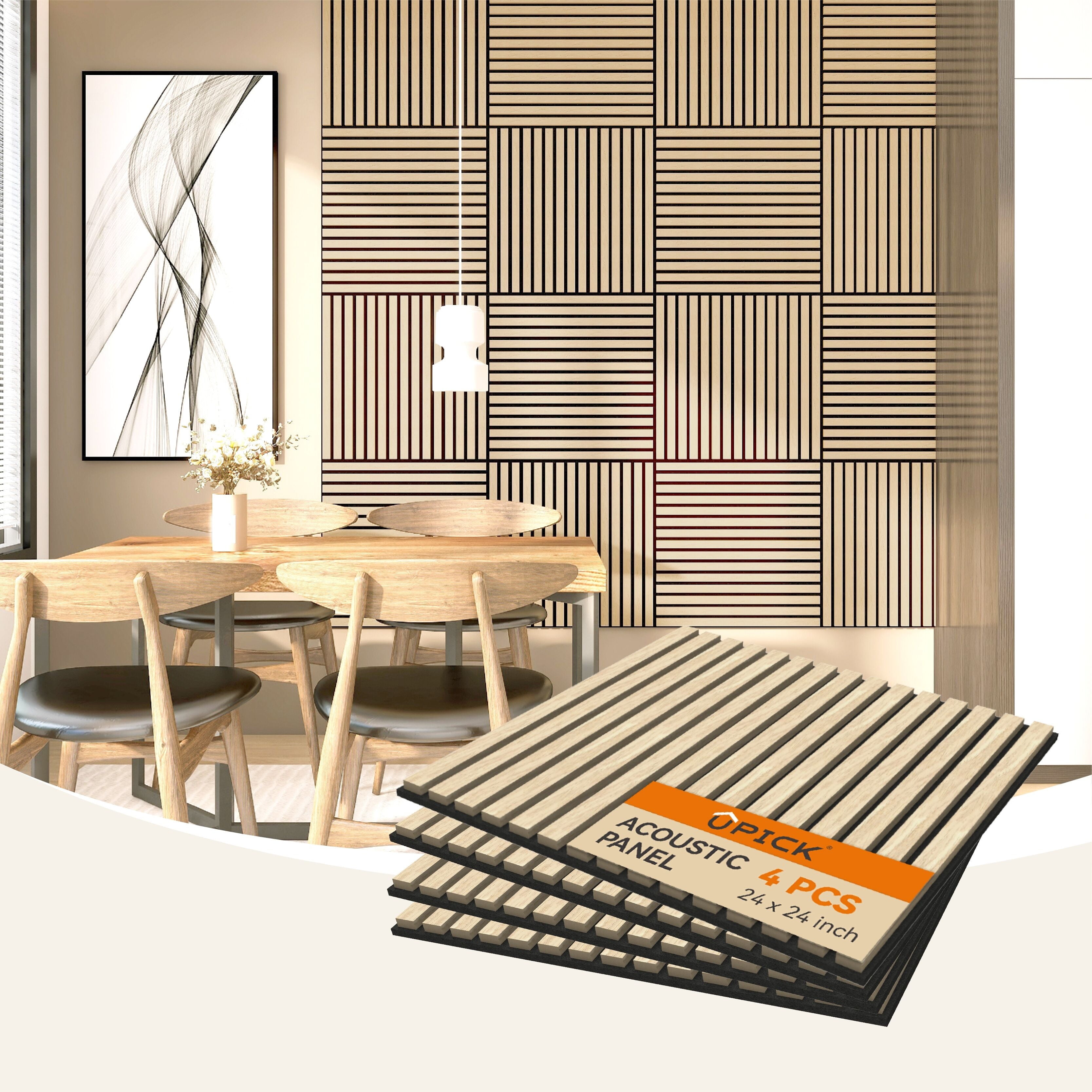 Upick MDF Acoustic Wall Panels Sound Absorbing, 4 Pack 24 x 24 inch ...