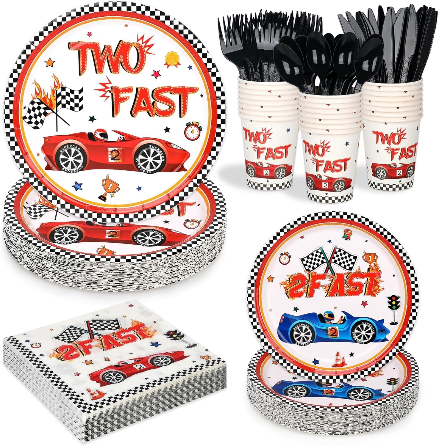 Upigi 168PCS RaceITSC Car Plates and Napkins Set Racing Car Plates ...