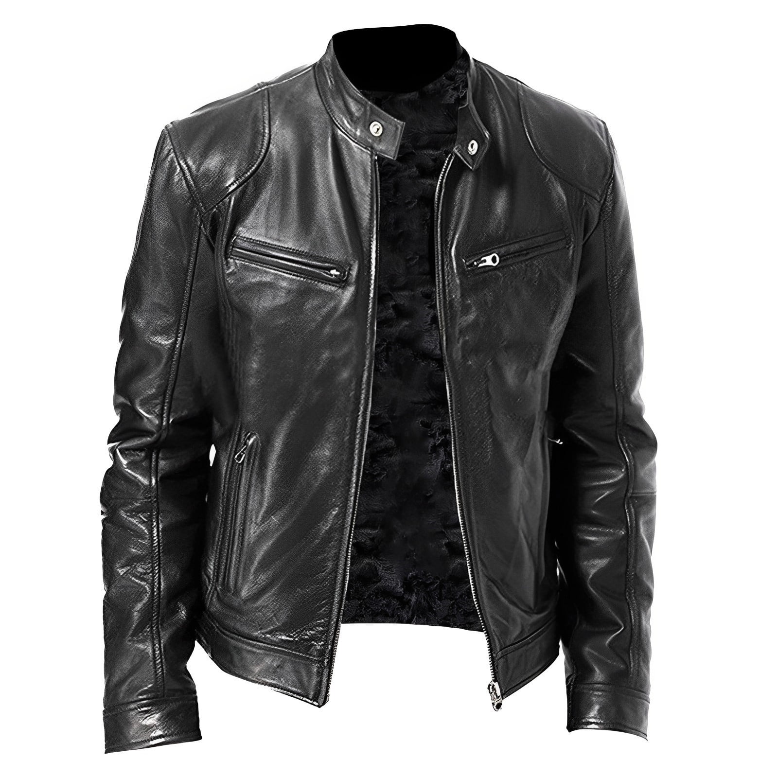 Upioiwer Men'S Autumn And Winter Stand Leather Jacket Zip Faux Leather ...