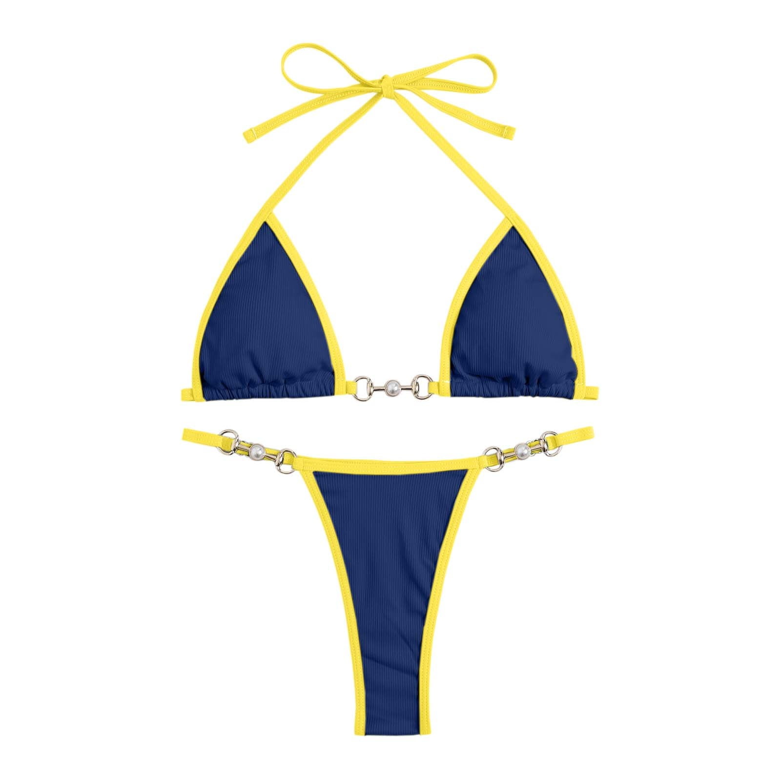 Upioiwer Women's Two Piece Solid Bathing Suit Small Bust Multicolor ...