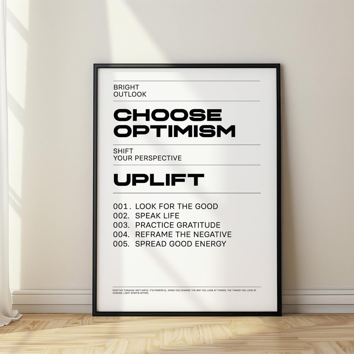 Uplifting Wall Art – Black And White Motivational Typography Print Featuring Choose Optimism And ...