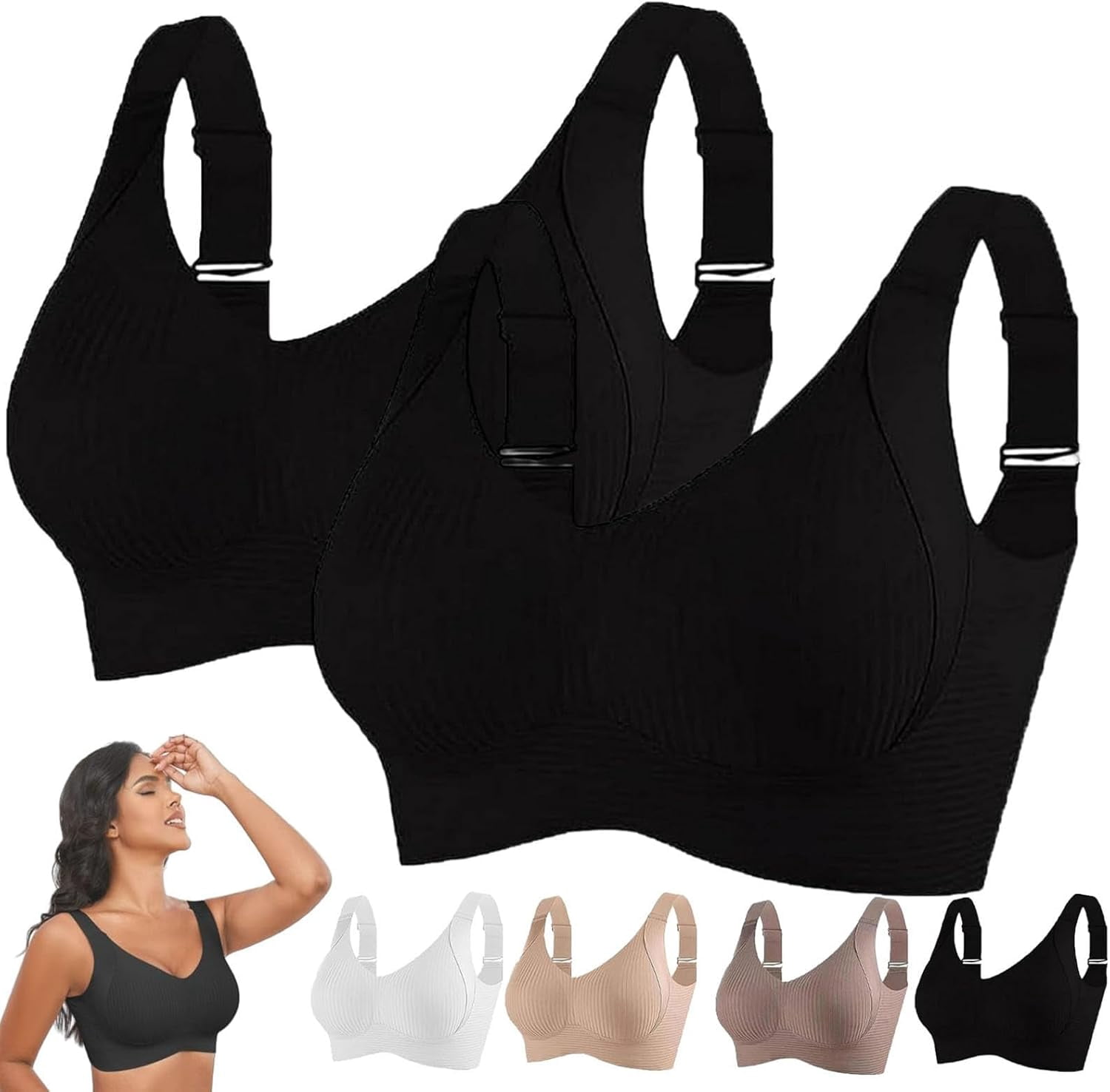 Upliftjoys Bra, Roarrave Women's Ribbed Push up Adjustable Wireless Bra ...