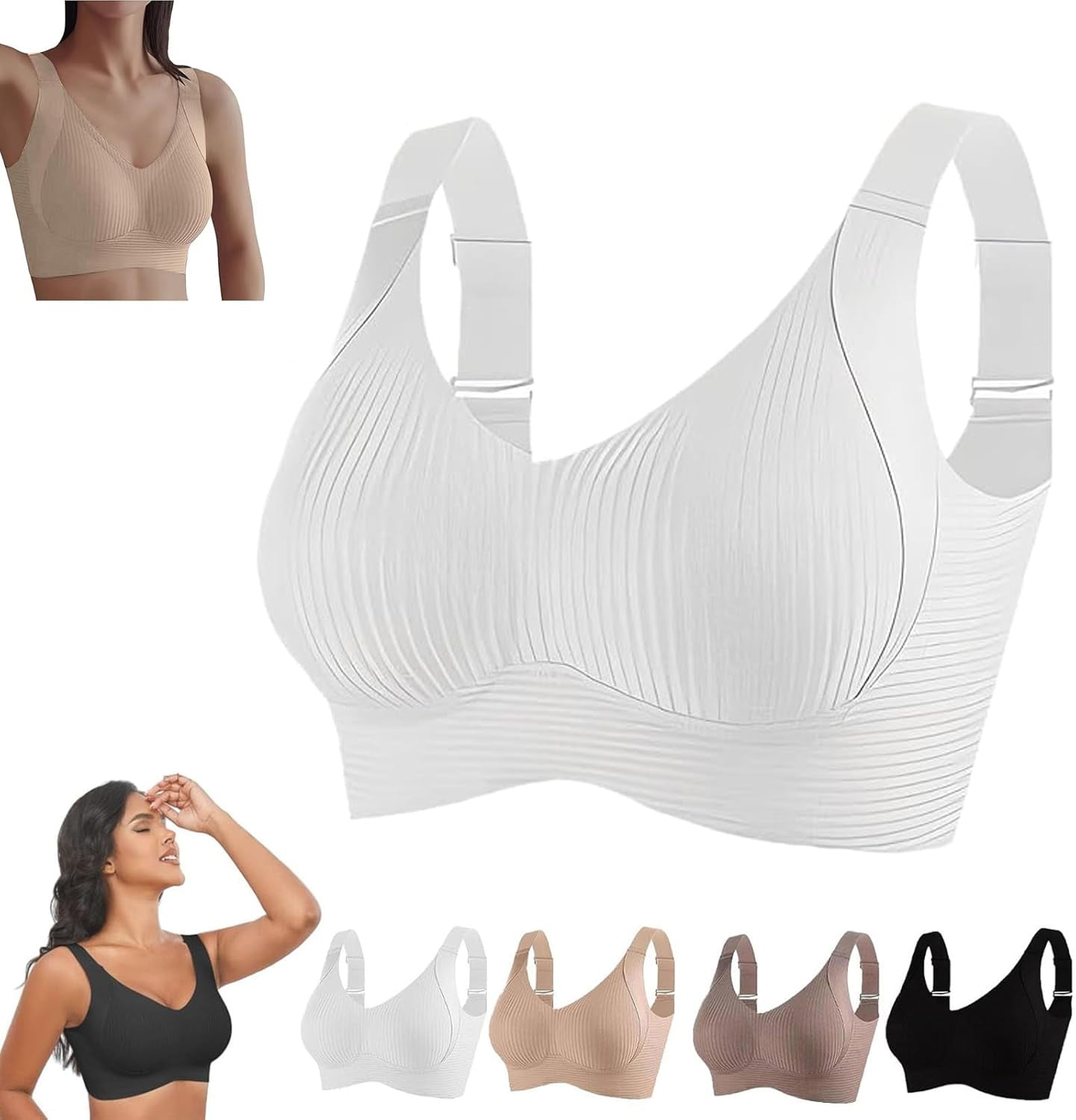 Upliftjoys Bra, Roarrave Women's Ribbed Push up Adjustable Wireless Bra ...