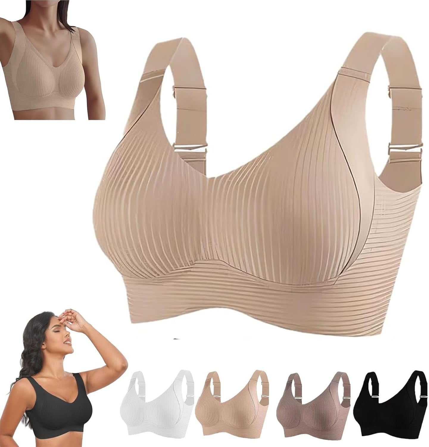 Upliftjoys Bra, Roarrave Women's Ribbed Push up Adjustable Wireless Bra ...