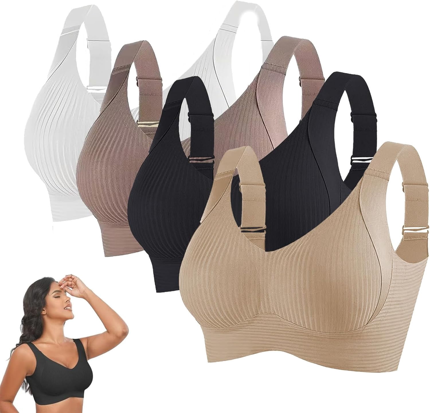 Upliftjoys Bra, Roarrave Women's Ribbed Push up Adjustable Wireless Bra ...