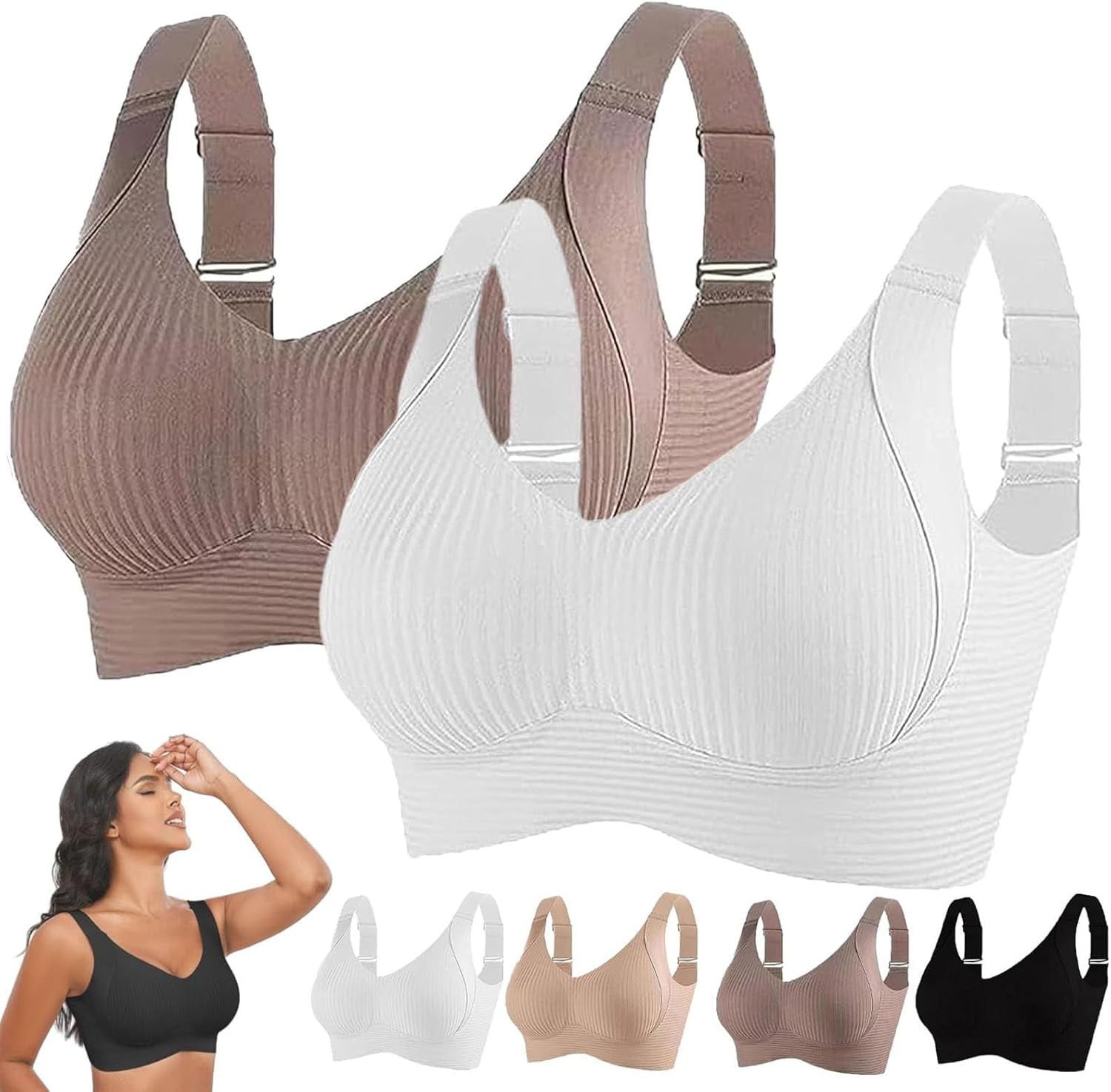 Upliftjoys Bra, Roarrave Women's Ribbed Push up Adjustable Wireless Bra ...