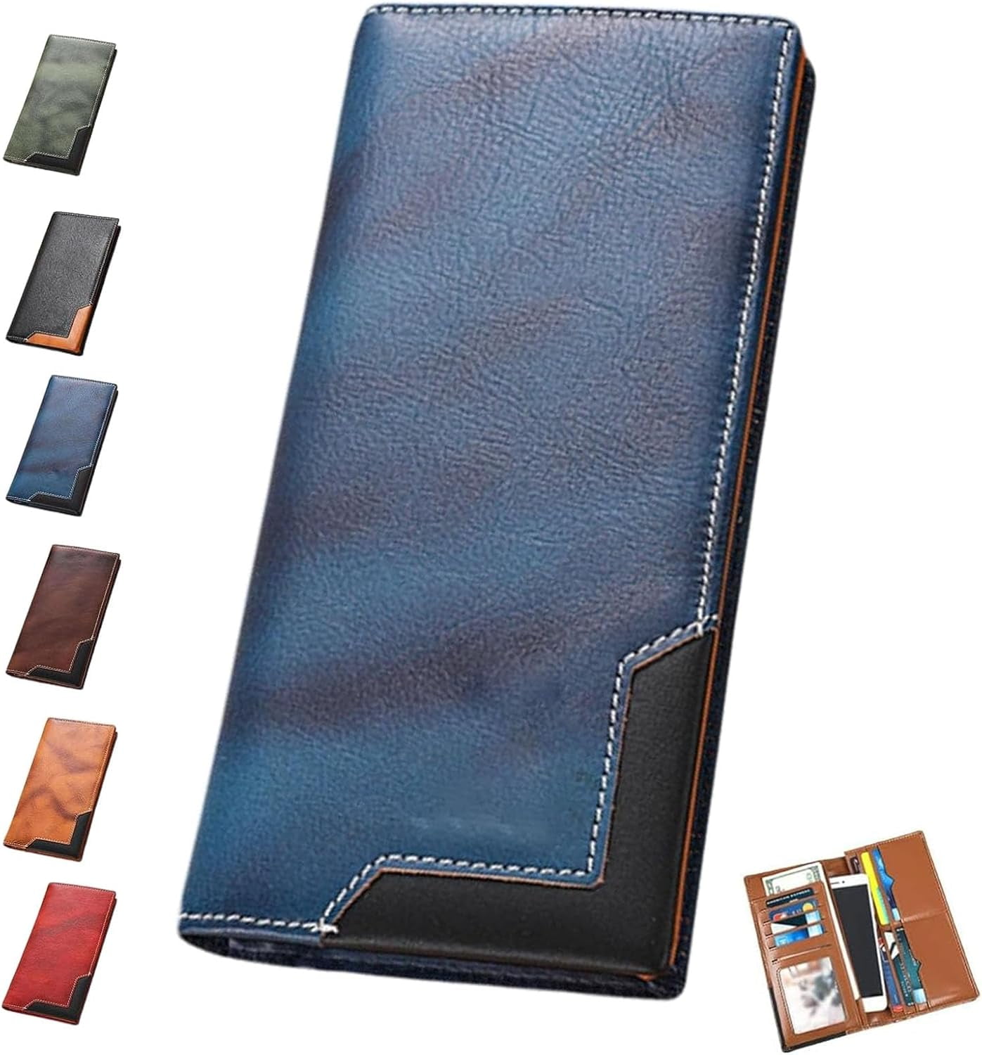 Upliftjoys Cowhide Vintage Wallet, Long Leather Bifold Wallets for Men ...