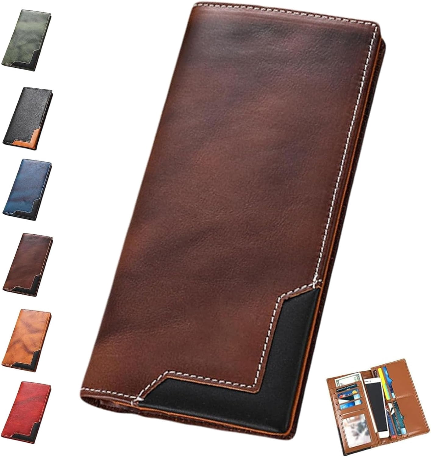Upliftjoys Cowhide Vintage Wallet, Long Leather Bifold Wallets for Men ...