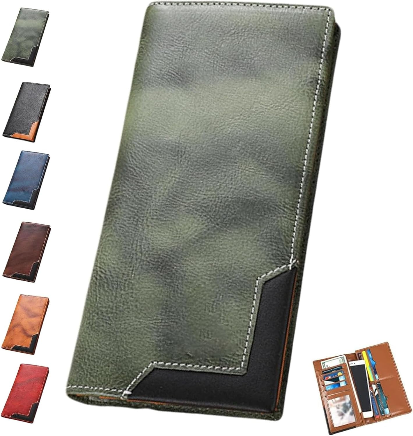 Upliftjoys Cowhide Vintage Wallet, Long Leather Bifold Wallets for Men ...