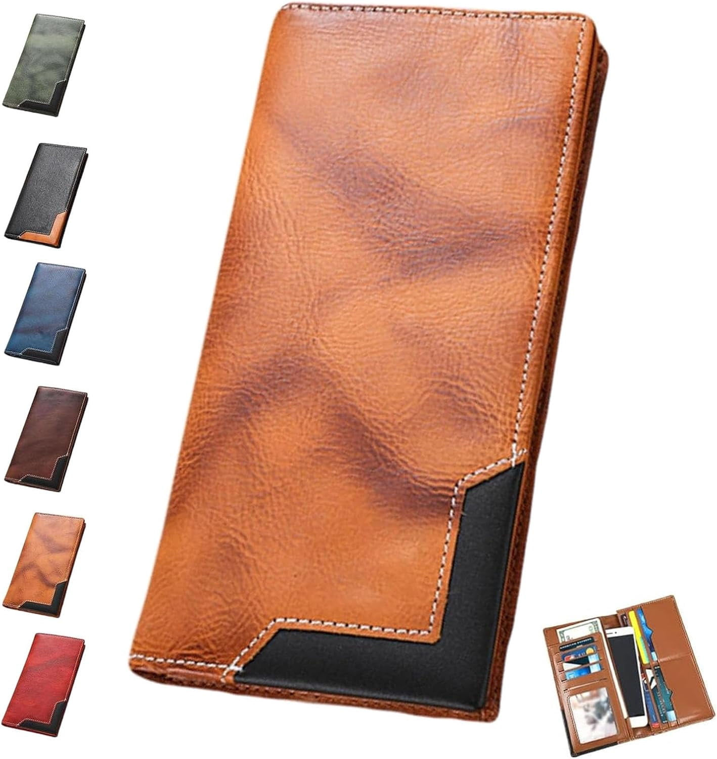 Upliftjoys Cowhide Vintage Wallet, Long Leather Bifold Wallets for Men ...