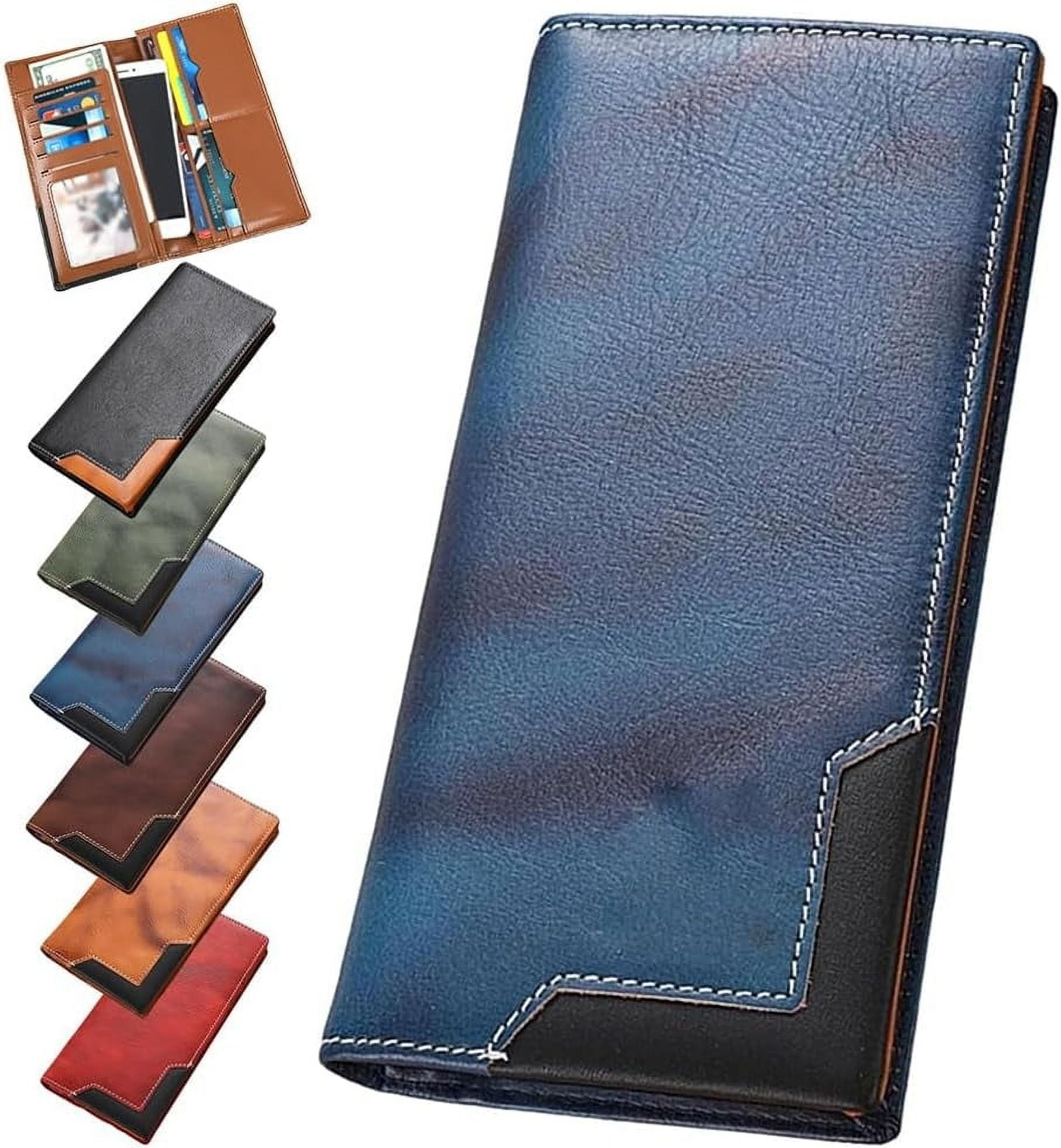 Upliftjoys Cowhide Vintage Wallet, Mens Women Leather Bifold Long Card ...