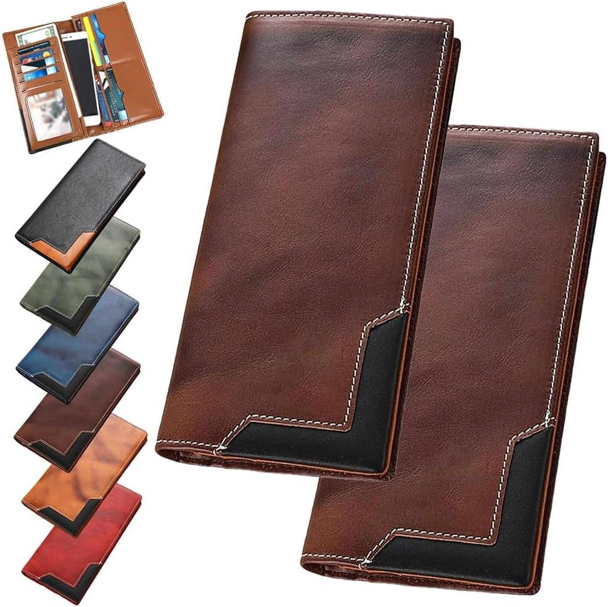 Upliftjoys Cowhide Vintage Wallet, Mens Women Leather Bifold Long Card ...