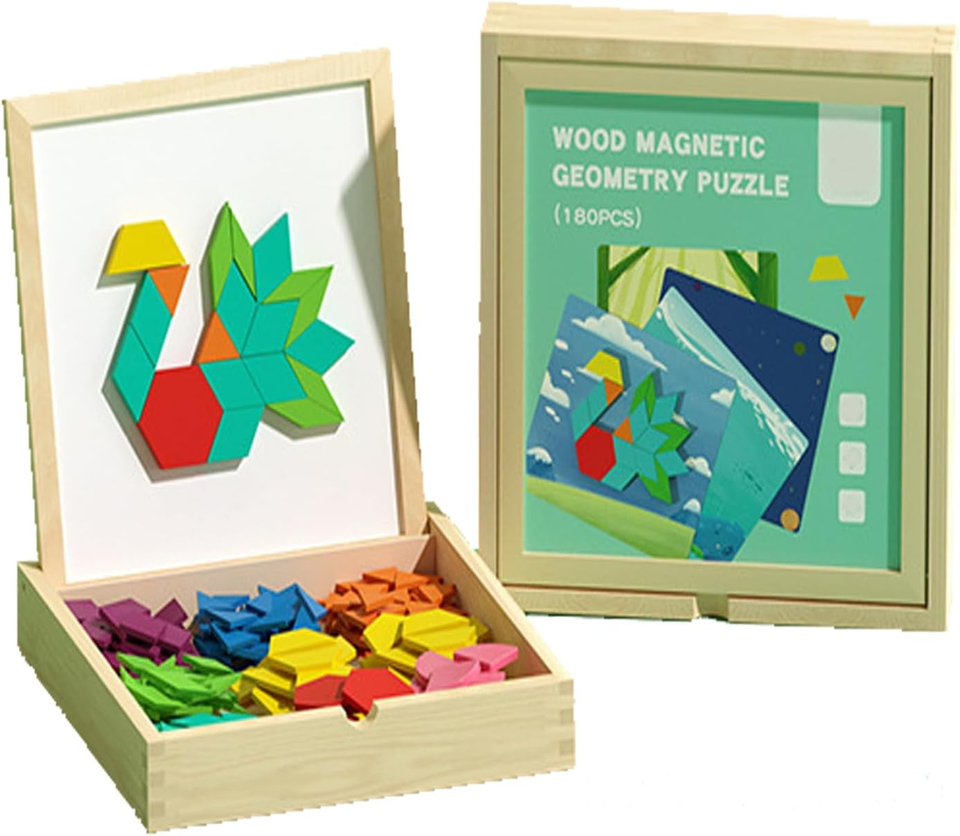 Upliftjoys Creative Magnetic Puzzle, Wooden Magnetic Pattern Blocks Set with Cards, Creative ...