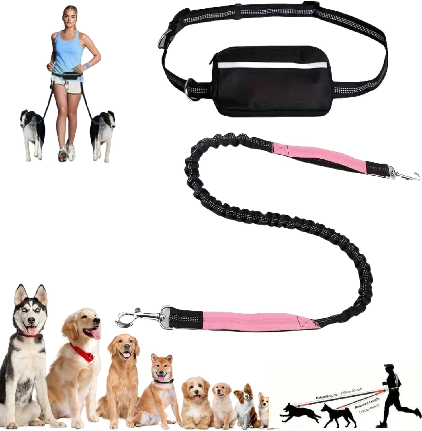 Upliftjoys Dog Leash, 5.5 Ft Hands Free Dog Leash with Zipper Pouch ...