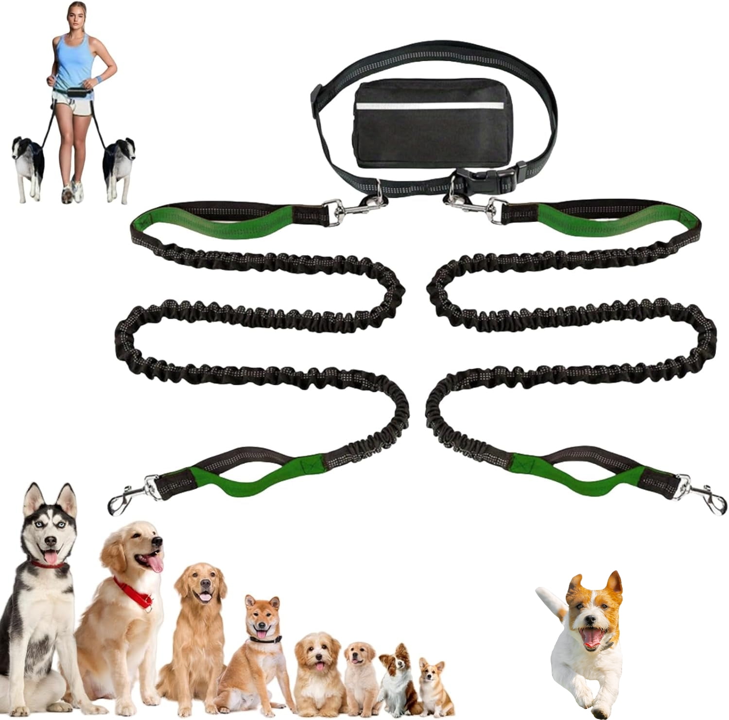 Upliftjoys Dog Leash, 5.5 Ft Hands Free Dog Leash with Zipper Pouch ...