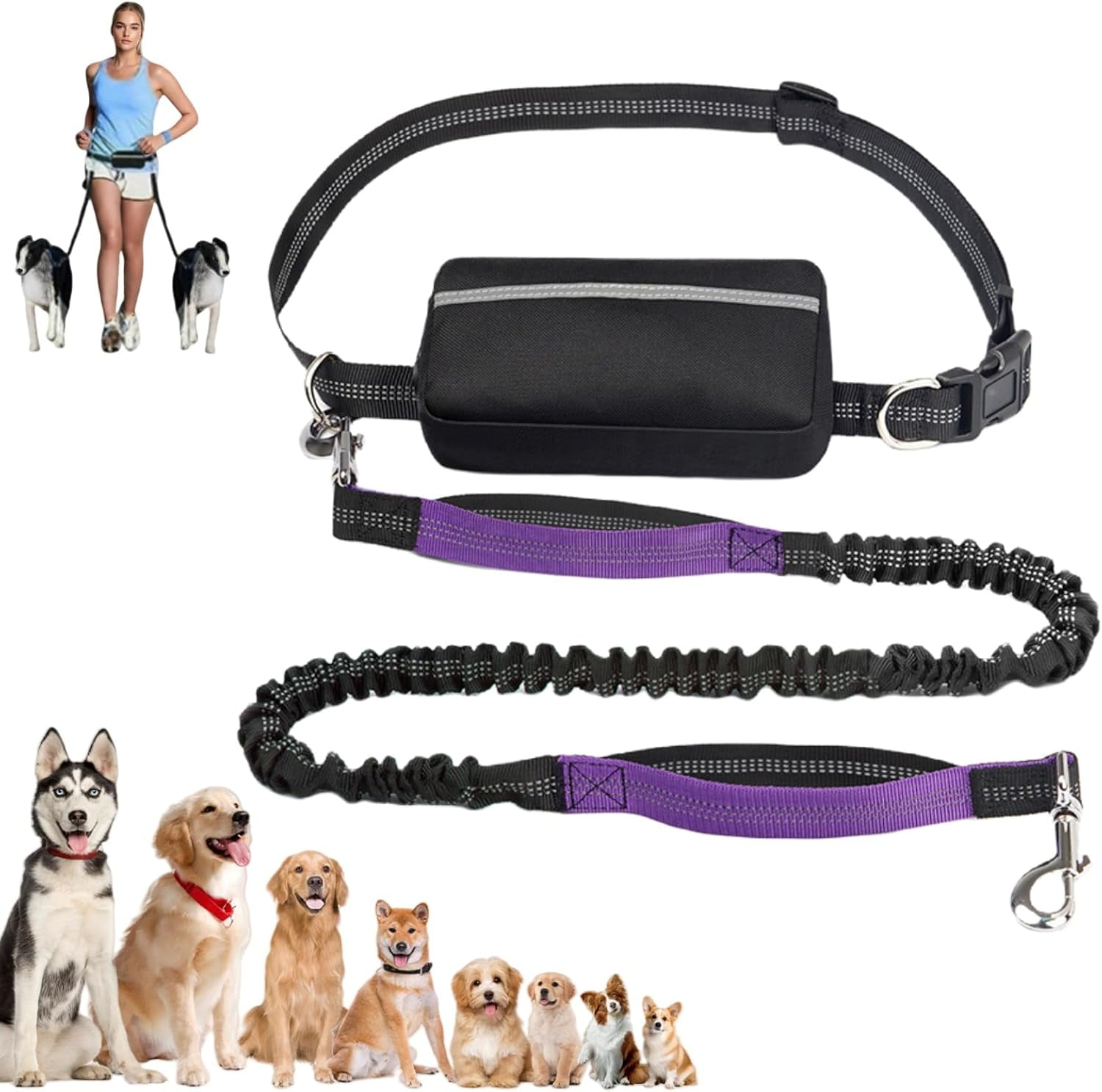 Upliftjoys Hands-Free Dog Leash, 5.5 Ft Reflective Retractable Leash ...