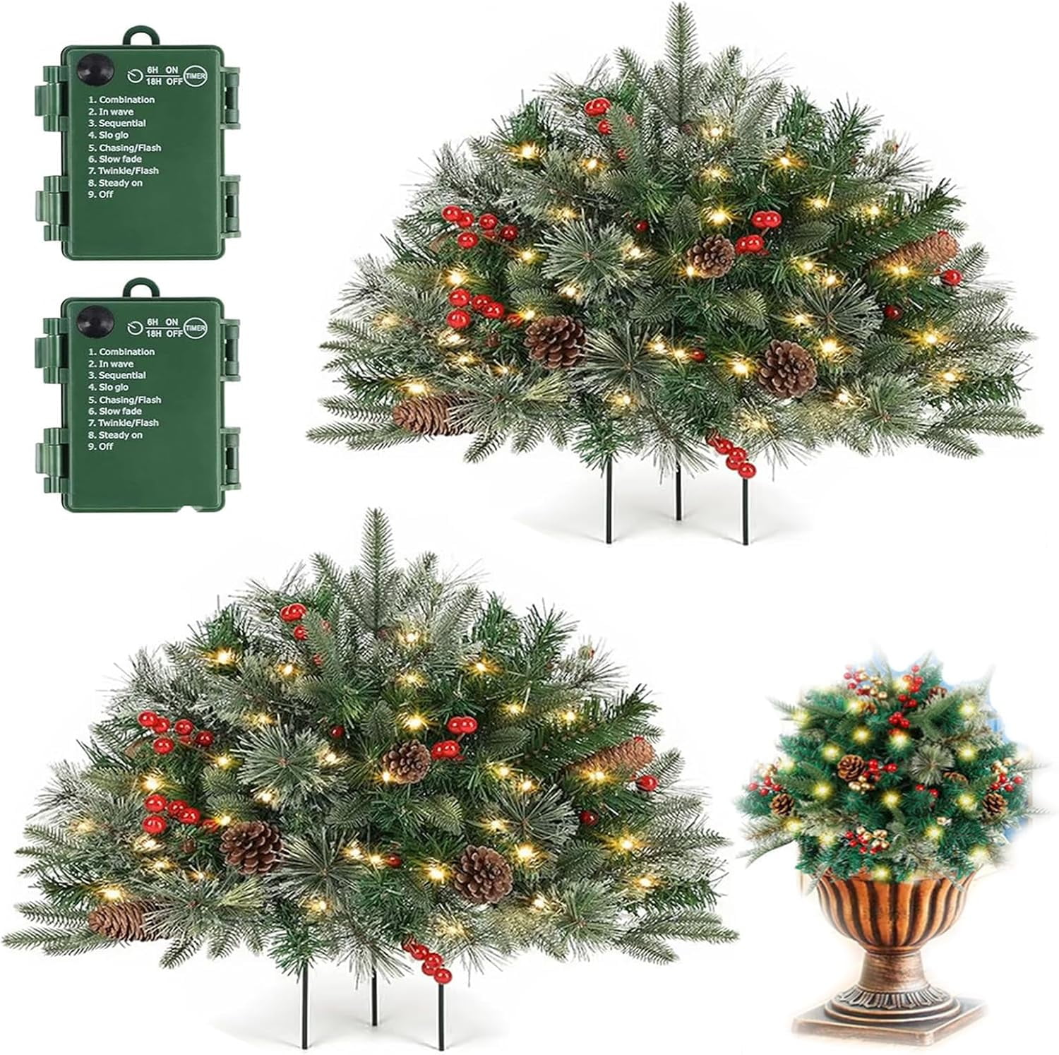 Upliftjoys Pre Lit Artificial Christmas Tree Urn Filler 18 Inch Lighted ...
