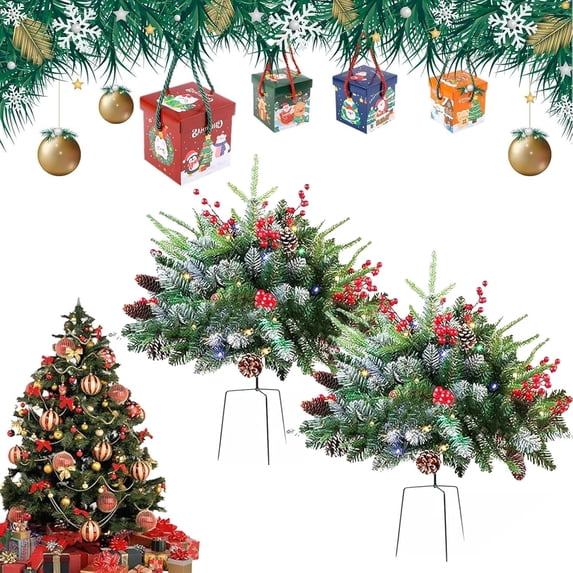 Upliftjoys Pre-Lit Artificial Christmas Tree Urn Filler – 18 Inch ...