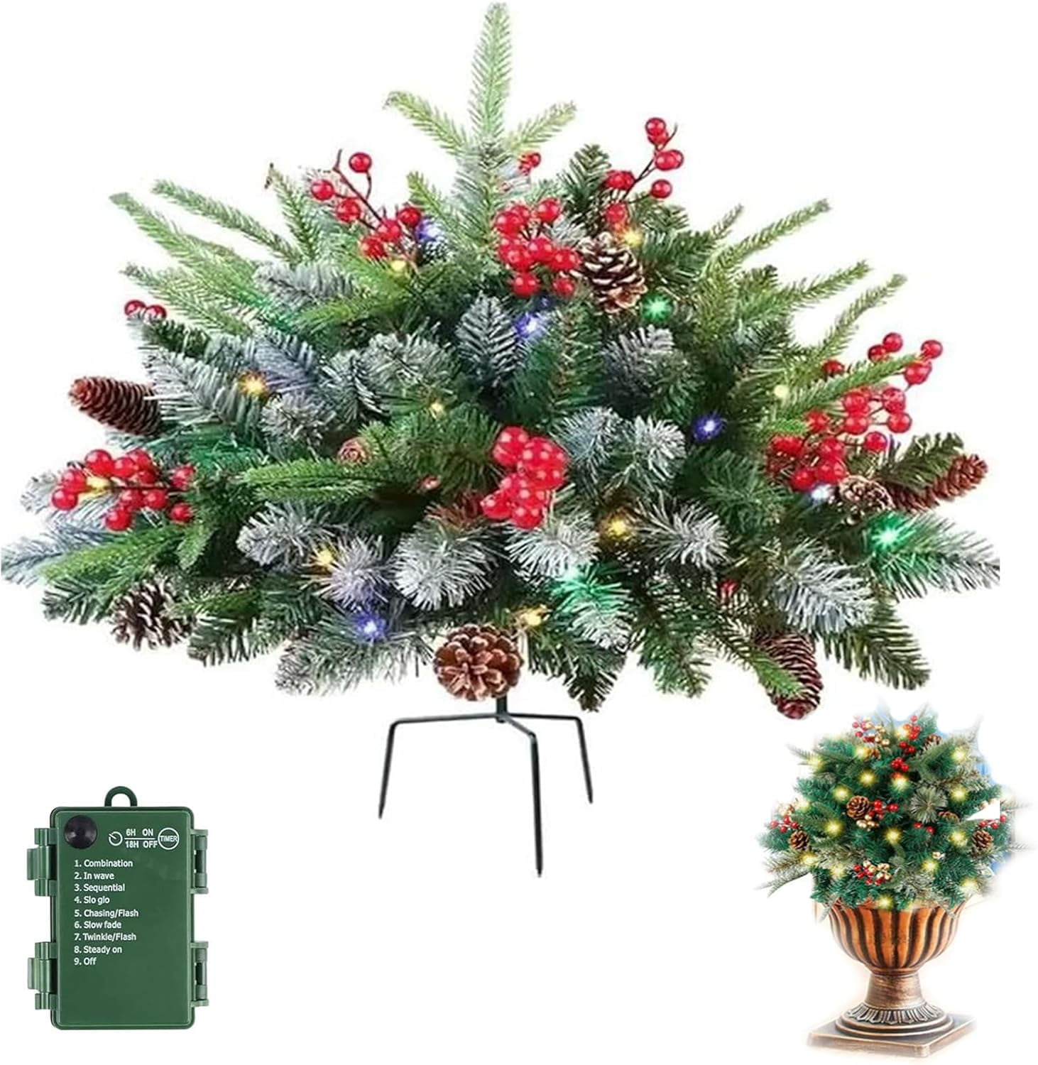 Upliftjoys Pre-lit Artificial Christmas Tree Urn Filler, 18 Inch ...