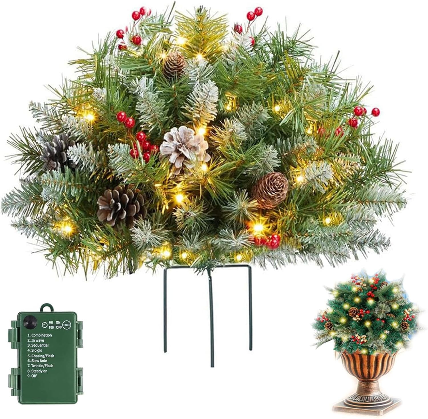 Upliftjoys Pre-lit Artificial Christmas Tree Urn Filler, Prelit Holiday ...