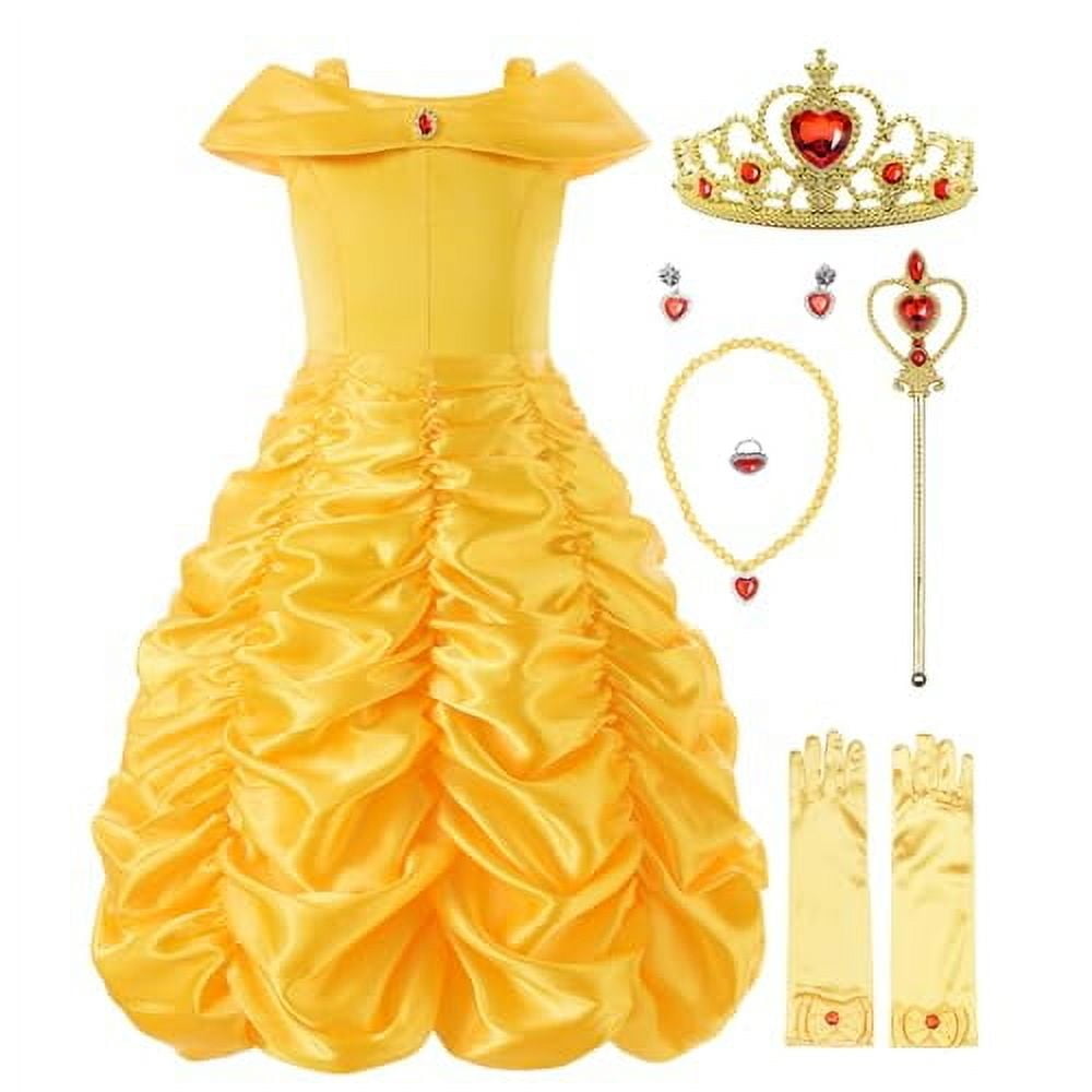 Uplus ME Girls Belle Costume Dress Kids Halloween Birthday Cosplay Party Princess Dress Up ...