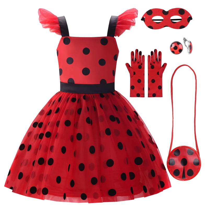 Uplus ME Girls Ladybug Dress Lady Bug Costume for Kids Ladybird Dress Up Outfits(9-10Y/150 ...