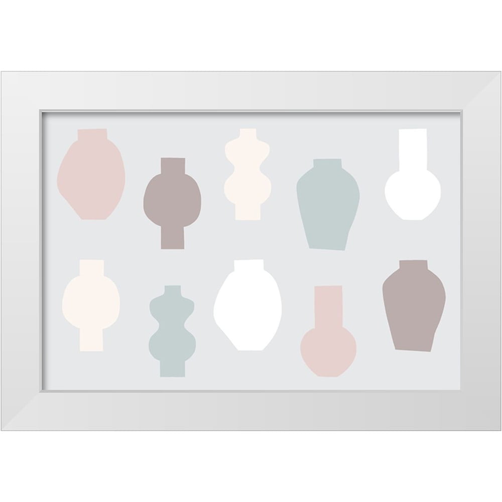 Uplusmestudio 14x11 White Modern Wood Framed Museum Art Print Titled - Abstract Vases Pastel ...