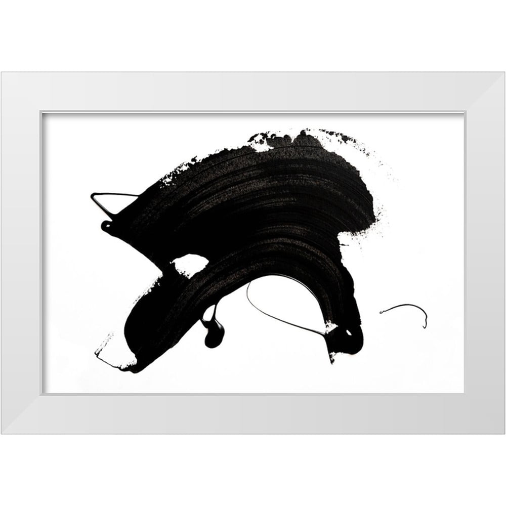 Uplusmestudio 24x17 White Modern Wood Framed Museum Art Print Titled - Black Abstract Stroke ...