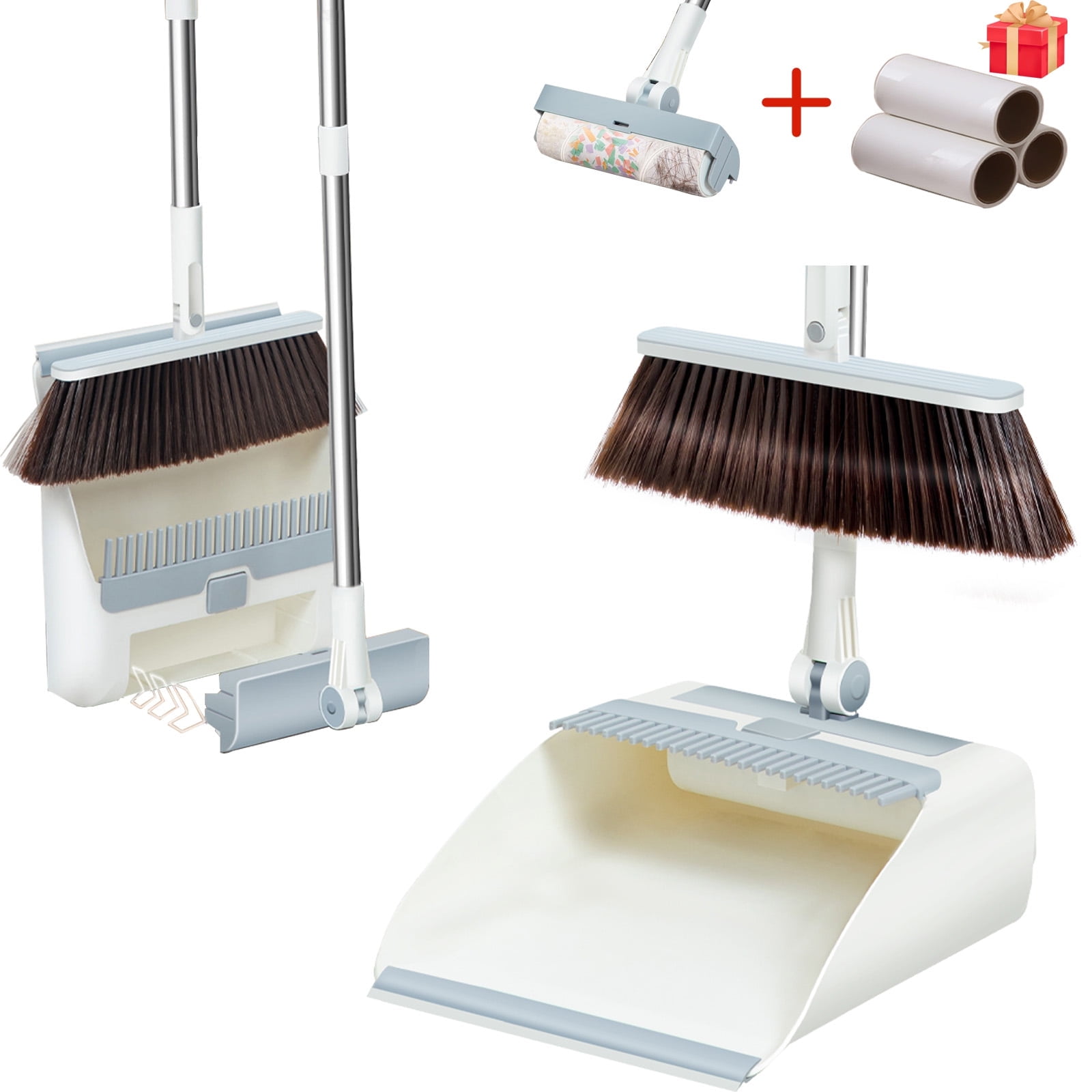 Simperf Broom and Dustpan Combo Set, Self-Cleaning with Dustpan Teeth, with Pet Hair Lint ...