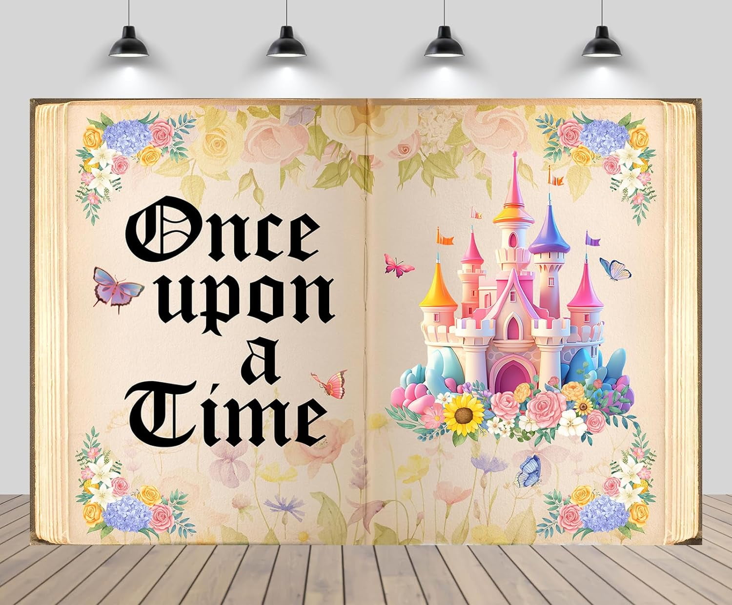 Once Upon a Time Backdrop Fairy Tale Open Vintage Book Pr-in-ce-ss ...