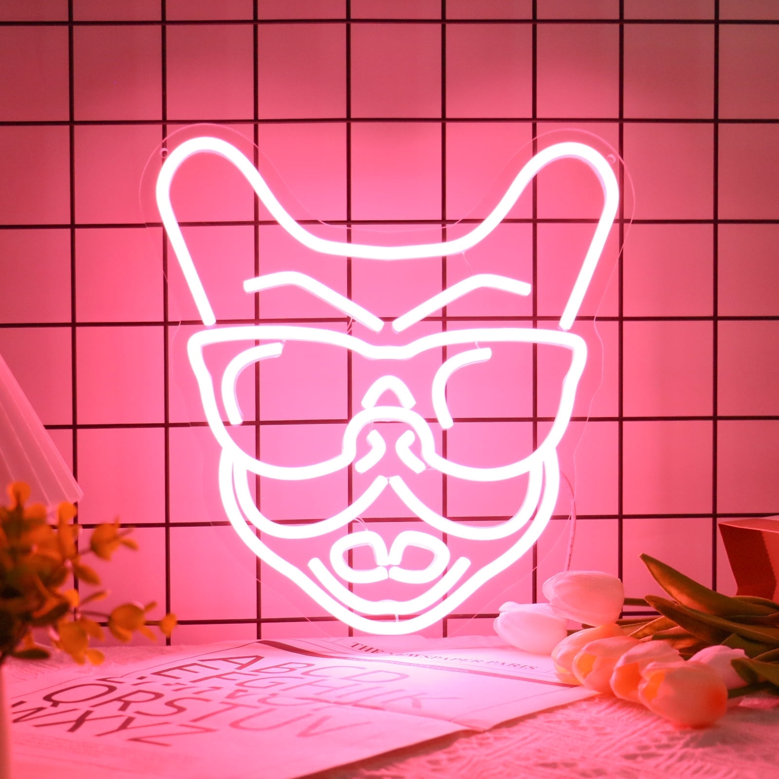 Uponray Dog Neon Sign, LED French Bulldog Neon Light with Sunglasses ...