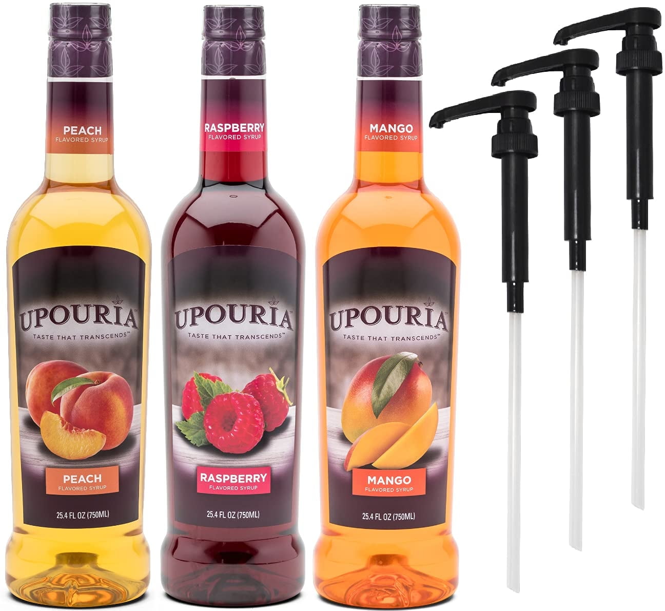 Upouria Coffee & Tea Syrup Variety Pack, Raspberry, Mango, and Peach ...